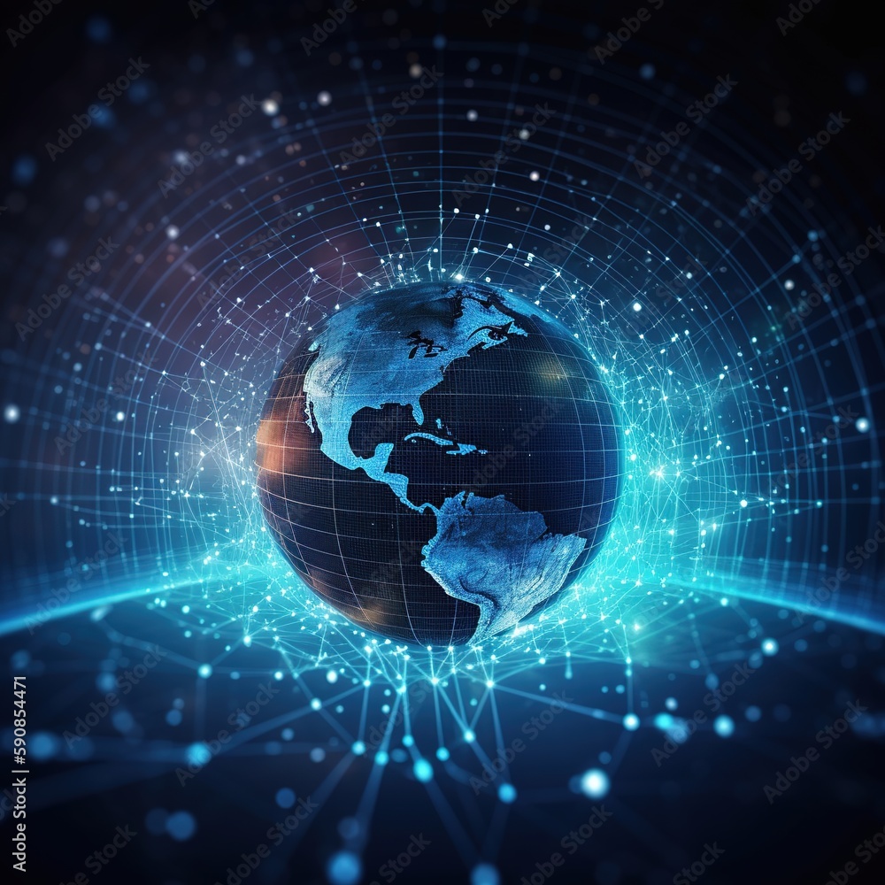 Globe and code background, Connection lines around Earth globe ...