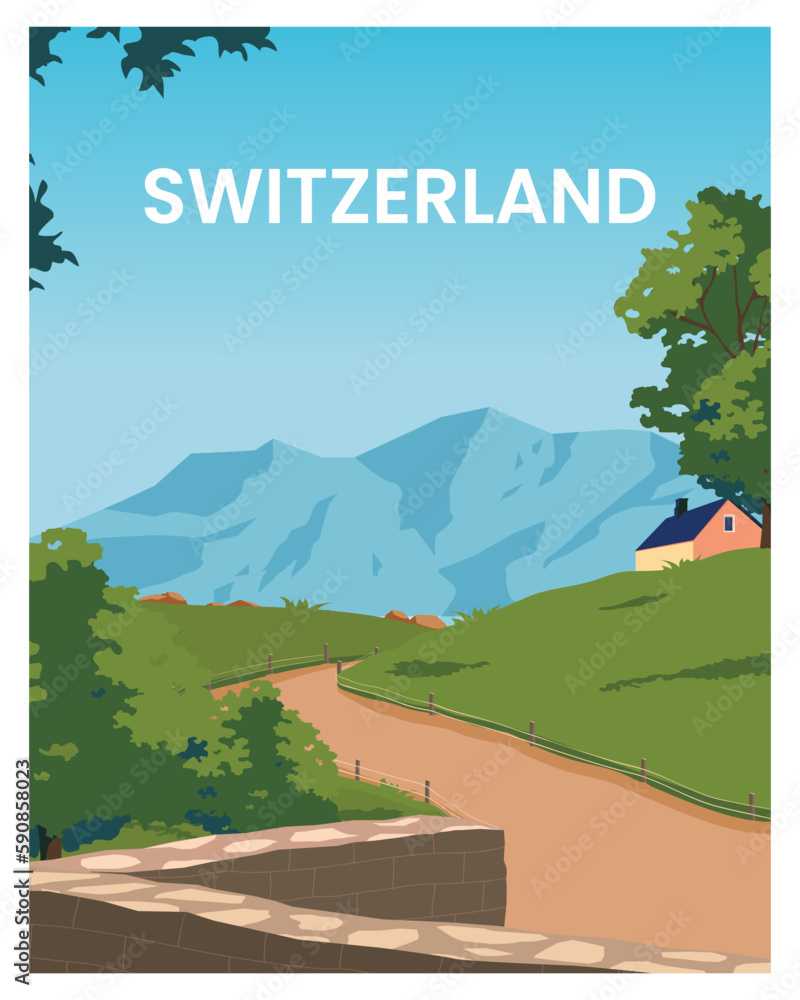Switzerland travel poster. vector illustration background with flat ...
