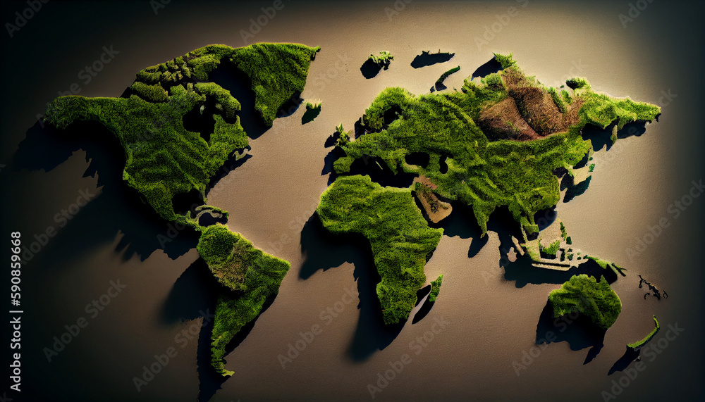 Earth Day. World map made with grass top view Ai generated image Stock ...
