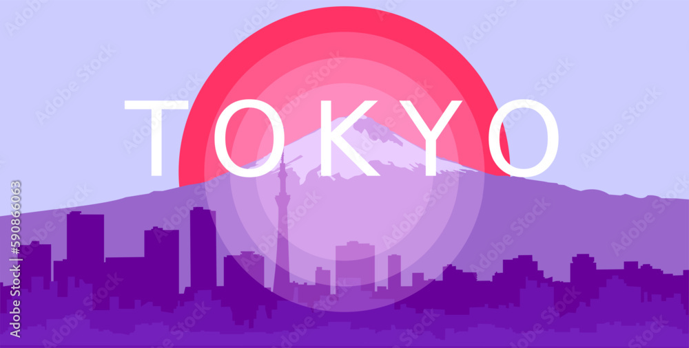 Vector cartoon illustration of Tokyo city skyline. Silhouette of ...
