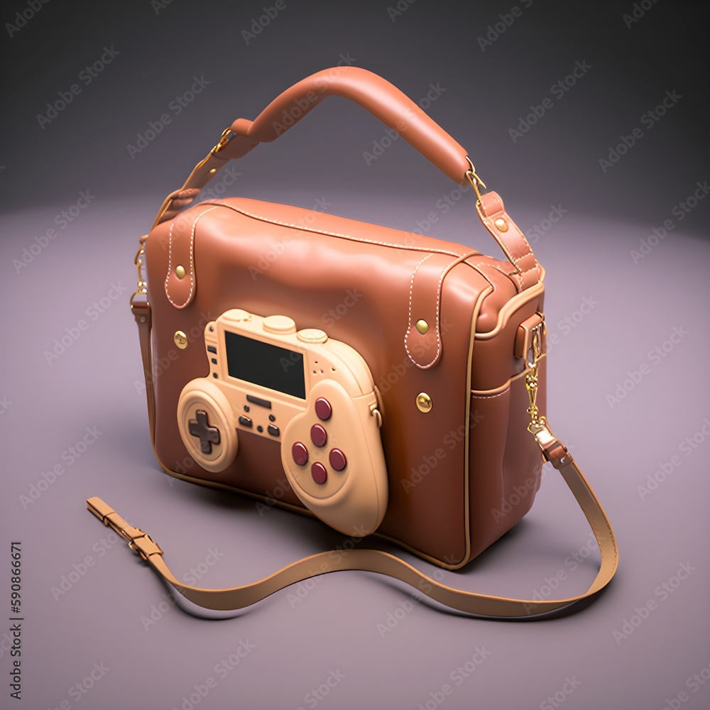ladies handbag nintendo style design full length wide shot large focal ...