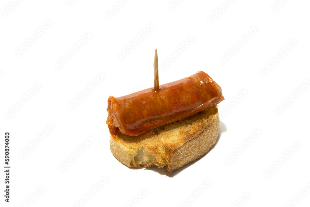 The chistorra with bread (Chistorra, from the Basque txistor, chorizo ...