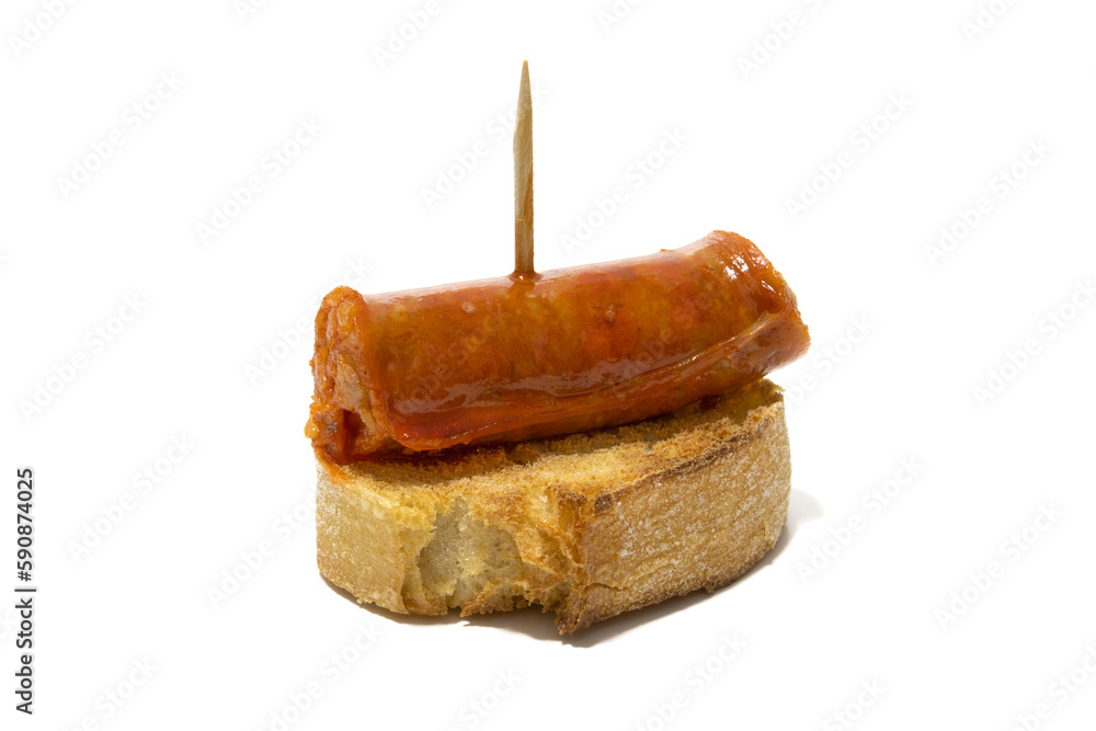 The chistorra with bread (Chistorra, from the Basque txistor, chorizo ...