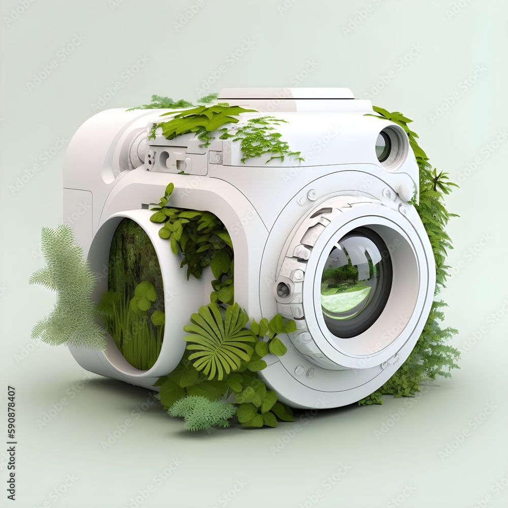 ultra futuristic photographic camera white round edges small parts of ...