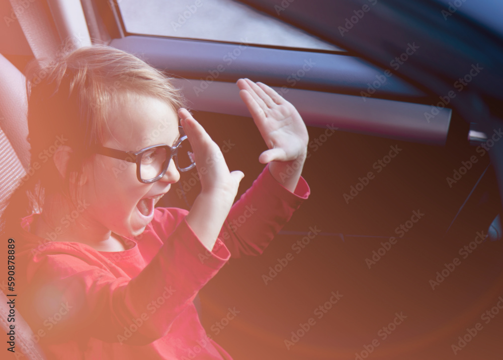 Panic attack while driving a car concept. Humor photo of beautiful ...