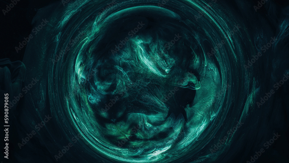Mist circle. Round frame. Mystic vortex. Green blue color glowing ...