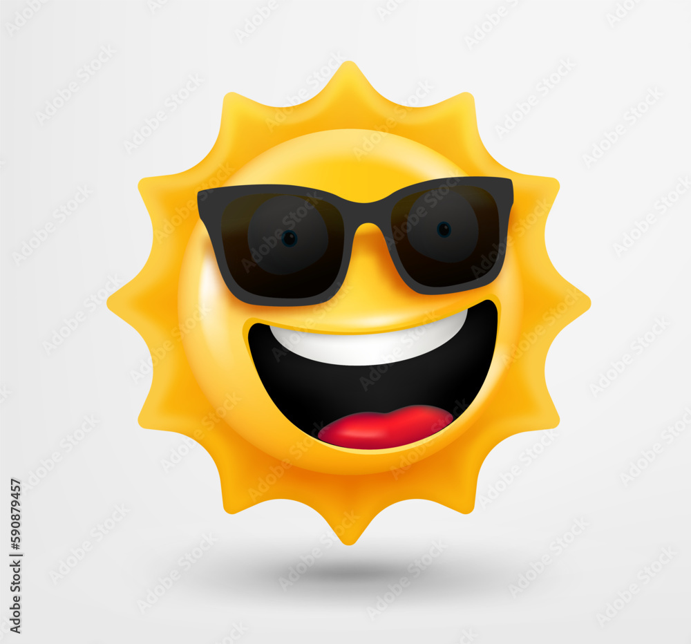 Laughing sun emoticon. 3d vector emoji isolated on white background ...