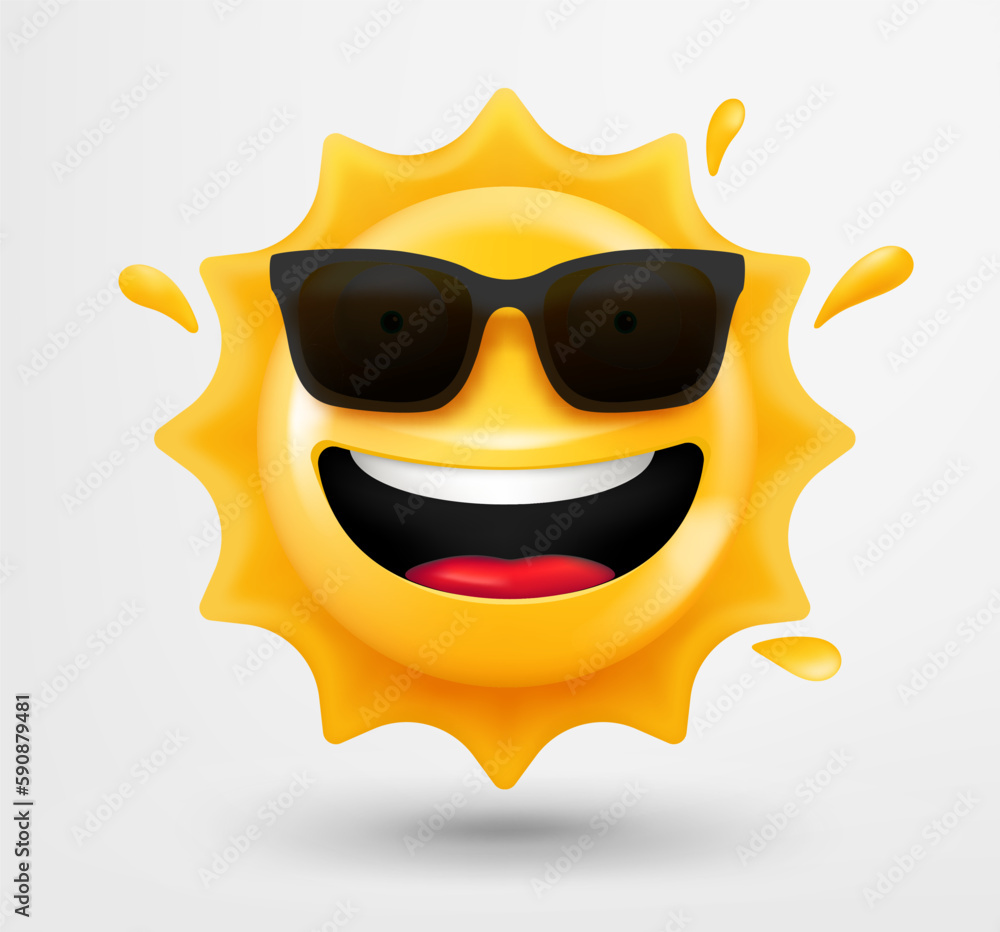 Laughing sun emoticon. 3d vector emoji isolated on white background ...