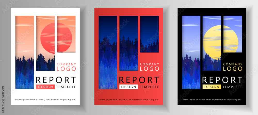 Annual report layout vector cover page template set. Forest ...