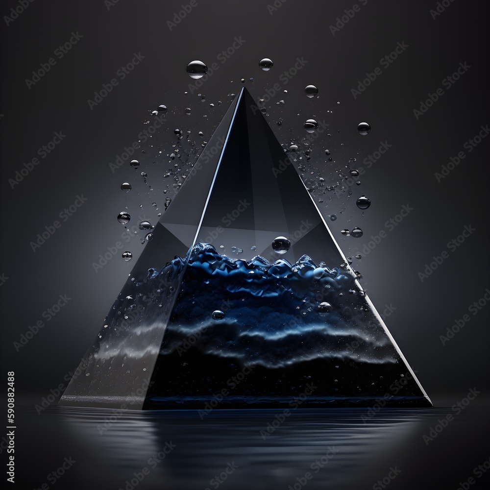 Pyramid with a glass top parametric design navy blue black slime ripple ...