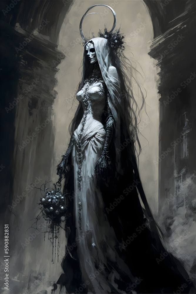 Victorian goth Oil painting of ghostly spectreblack and white highly ...