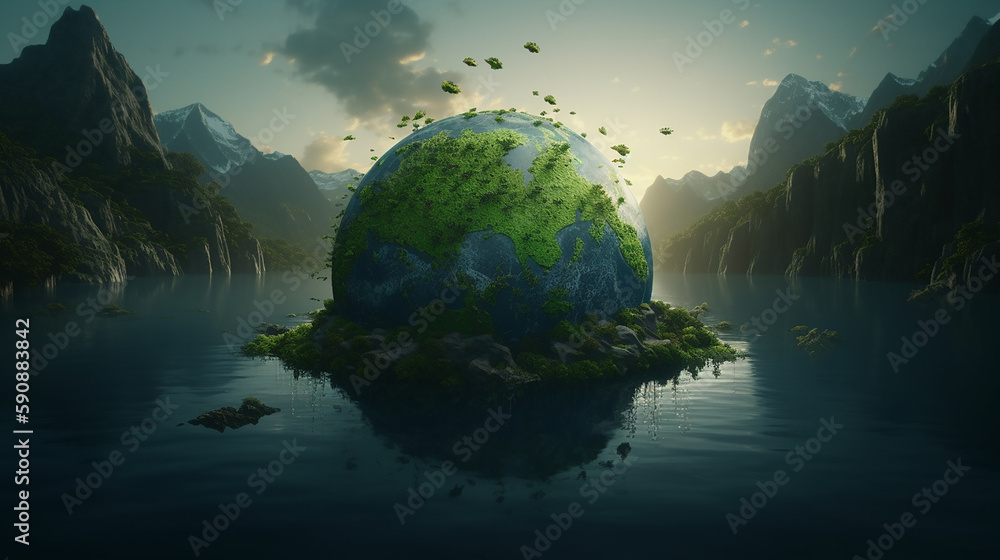 Green Planet Earth Day or Environment day Concept, ecology concept ...
