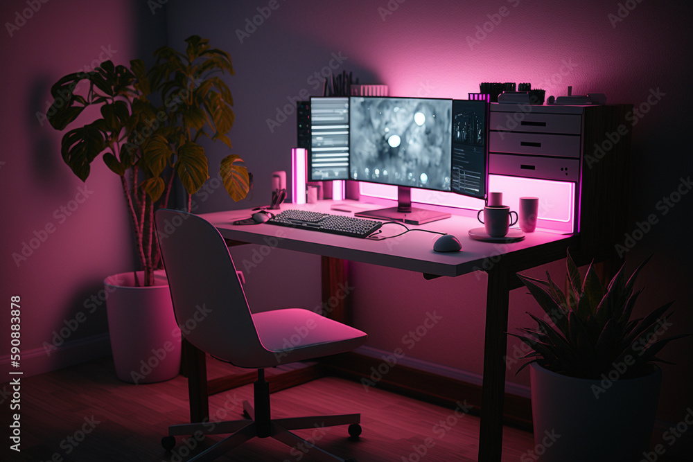 Desktop Setup With Purple Ambient Light in Background | Generative Art ...