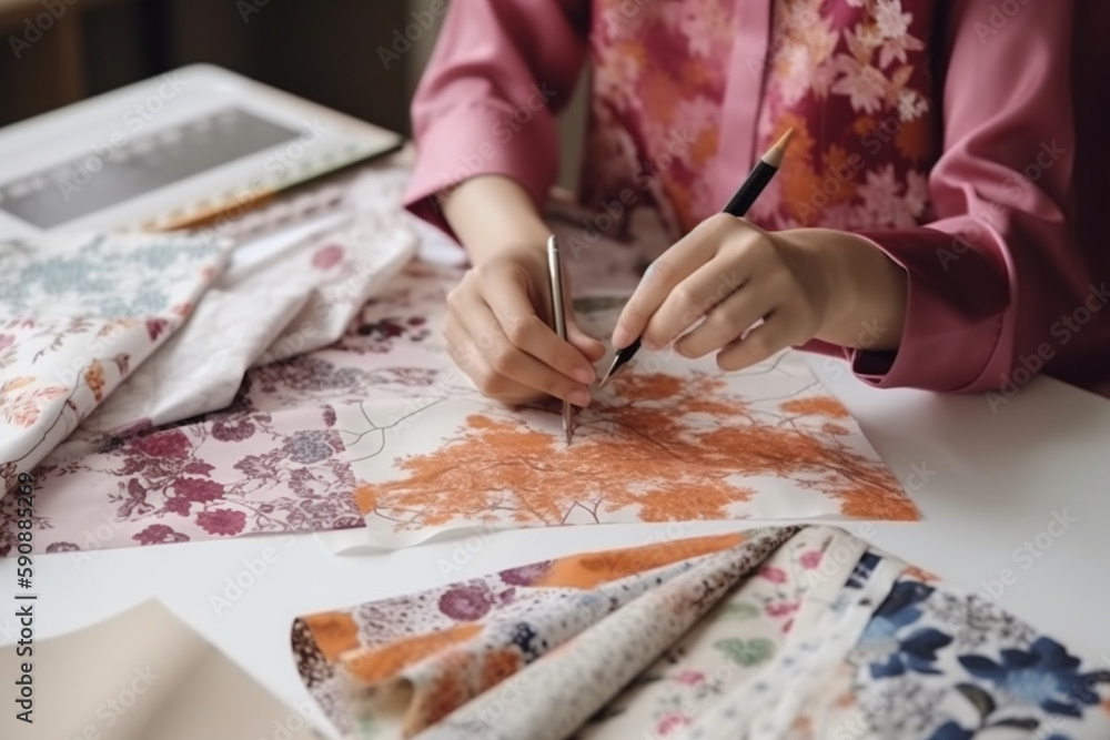 Illustrazione Stock hand working close up of asia female fashion ...