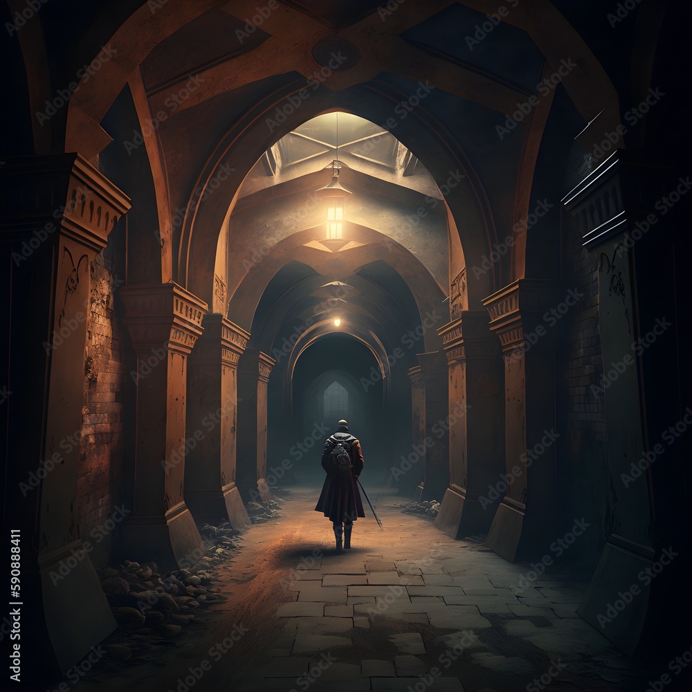 ภาพประกอบสต็อก dungeons and dragons medieval detailed dungeon hallway ...