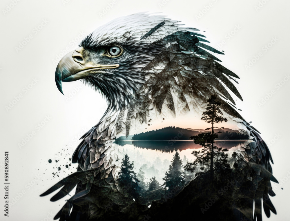 Bald eagle and the Pacific Northwest double exposur american bald eagle ...