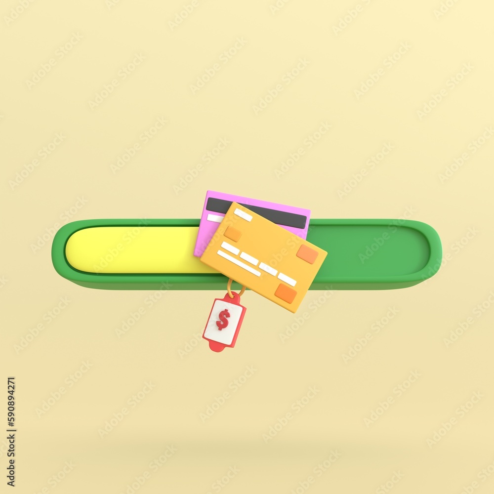 3d render Horizontal level indicator progress bar with credit card and ...