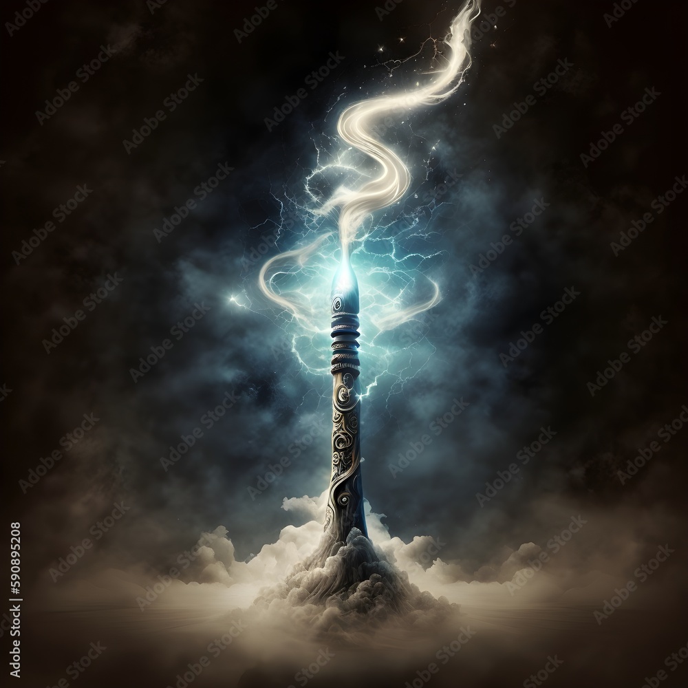 full perspective sinister dark magic tall wizard ivory staff glowing ...