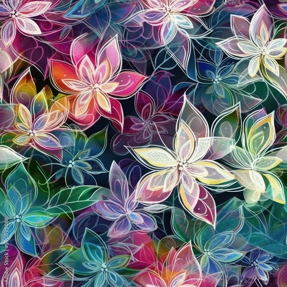 Ethereal and dreamy floral seamless pattern, with a soft and romantic ...