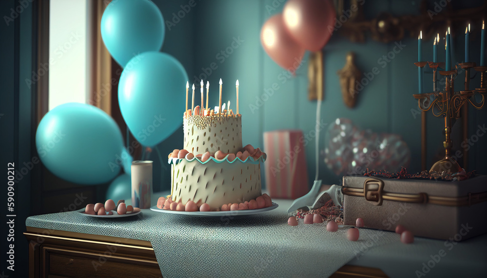 Birthday background realistic illustration created with AI tools Stock ...