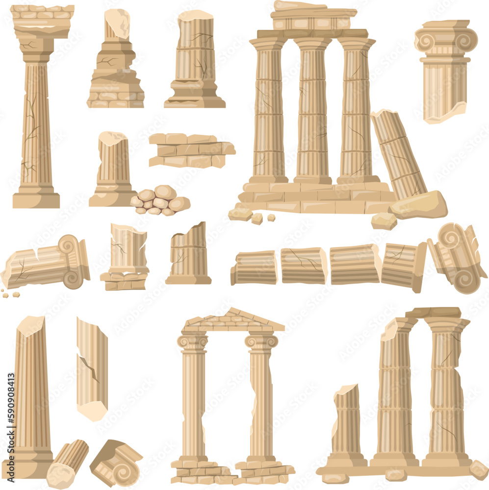 Old ruins. Roman damaged building exterior recent vector architectural ...