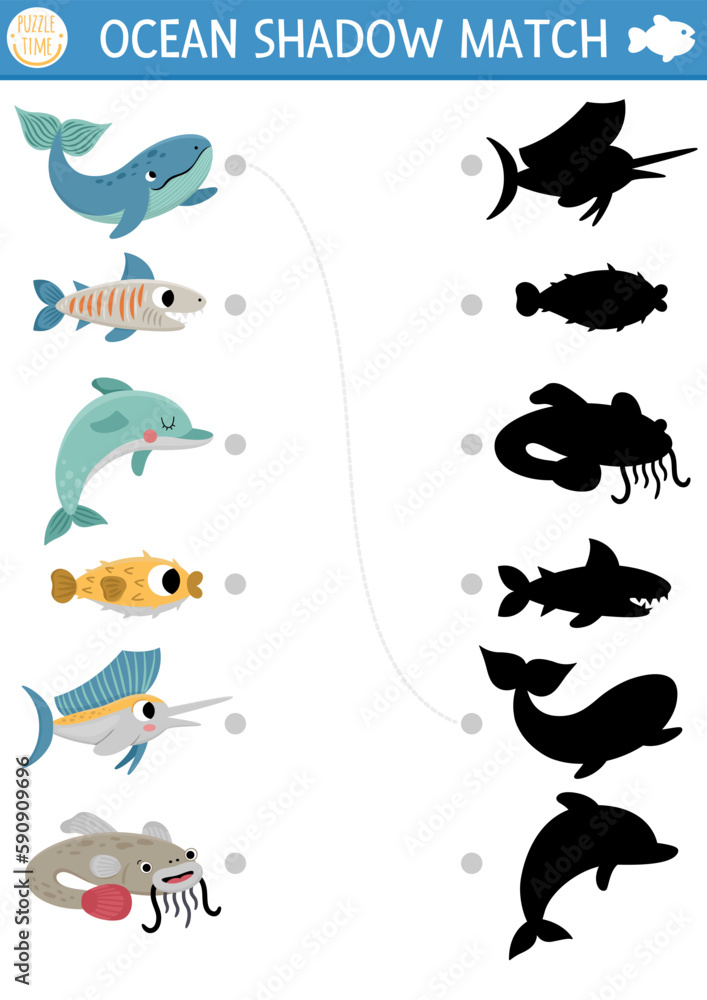 Under the sea shadow matching activity with fish. Ocean puzzle with ... Under the sea shadow matching activity with fish. Ocean puzzle with ...