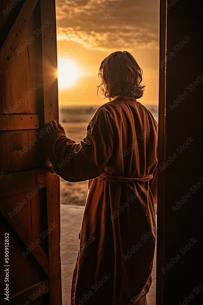 Jesus Christ opening the door, religious concept, ai generative Stock ...