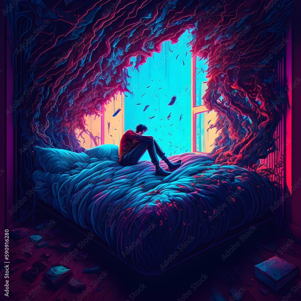 depression sinking in a bed of dispair loneliness unique art styles ...