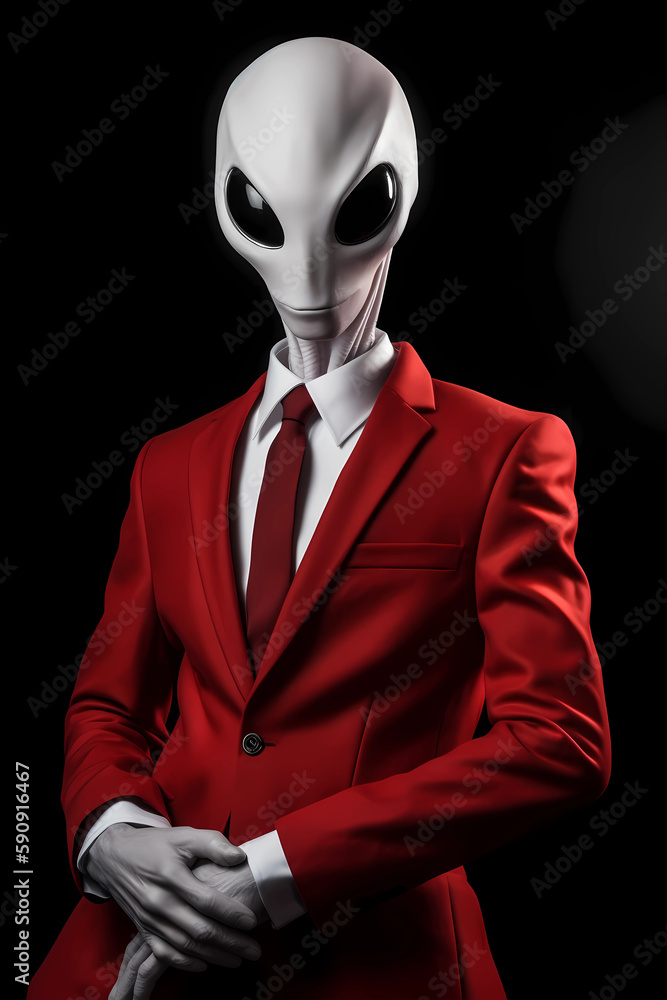 Alien in a red business suit. AI generation Stock Illustration | Adobe ...