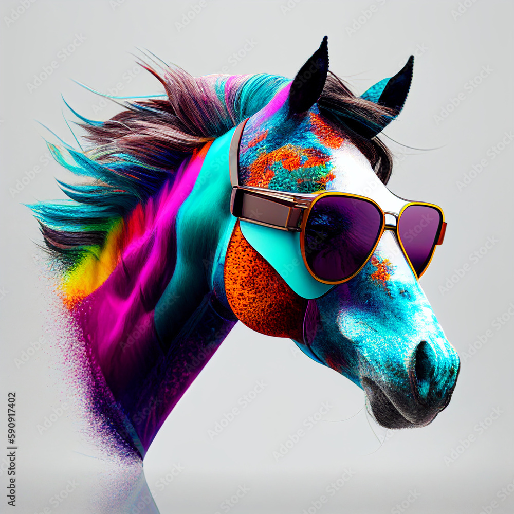 Multi-colored horse in sunglasses.. Stock Illustration | Adobe Stock