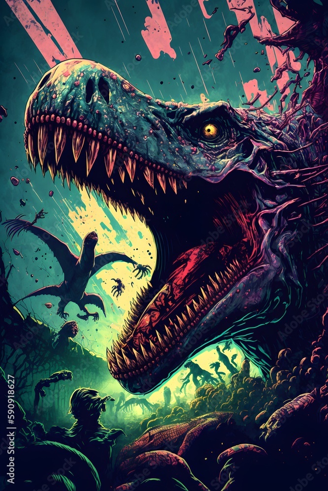 zombie dinosaurs fight environment close up large teeth complex wide ...