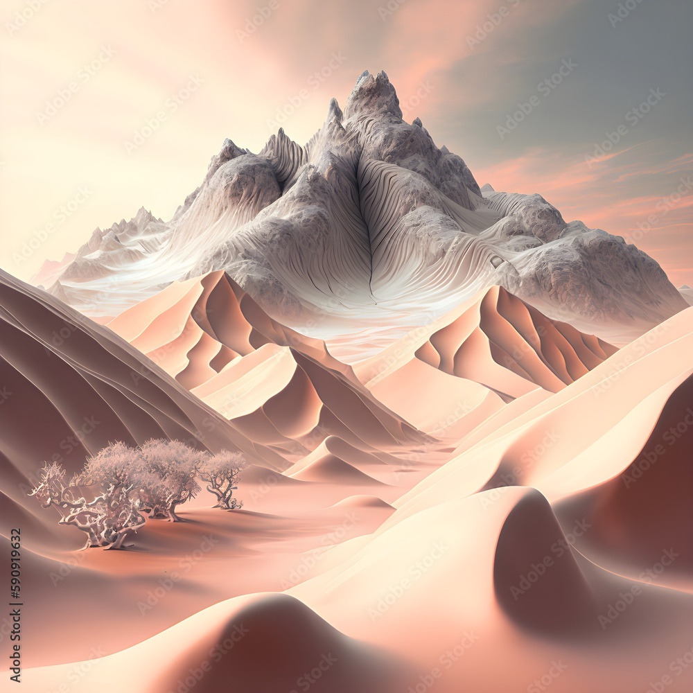 ethereal world barren land sculptural organic mountains floating soft ...