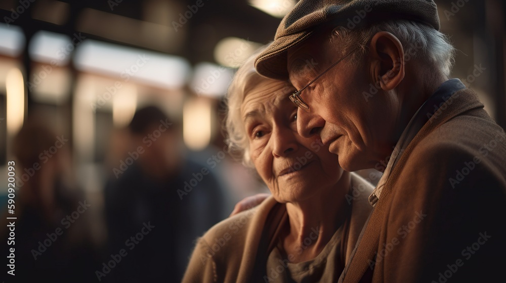 A family gathering to reunite or say goodbye at a train station, with a ...