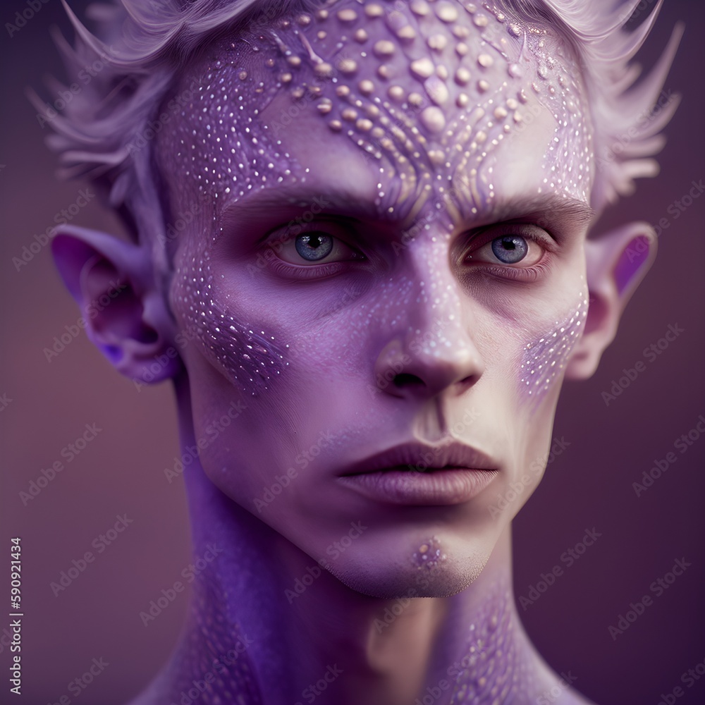 beautiful male freak alien waif model look pale and thin irradescent ...