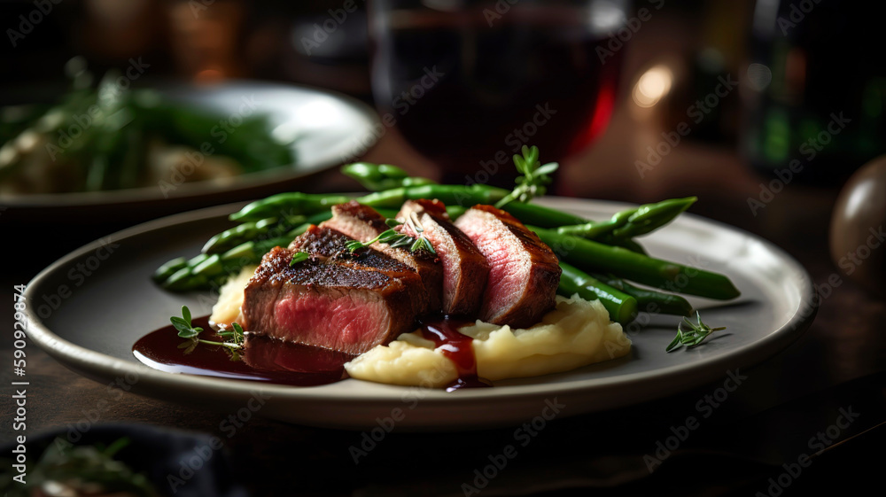 Beautifully plated, fine dining dish featuring a tender, pan-seared ...