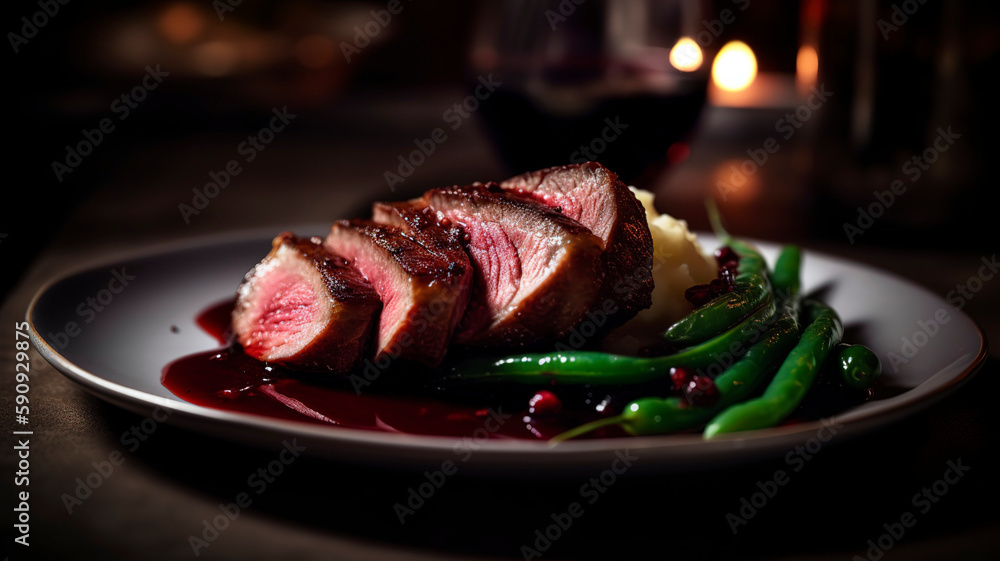 Beautifully plated, fine dining dish featuring a tender, pan-seared ...