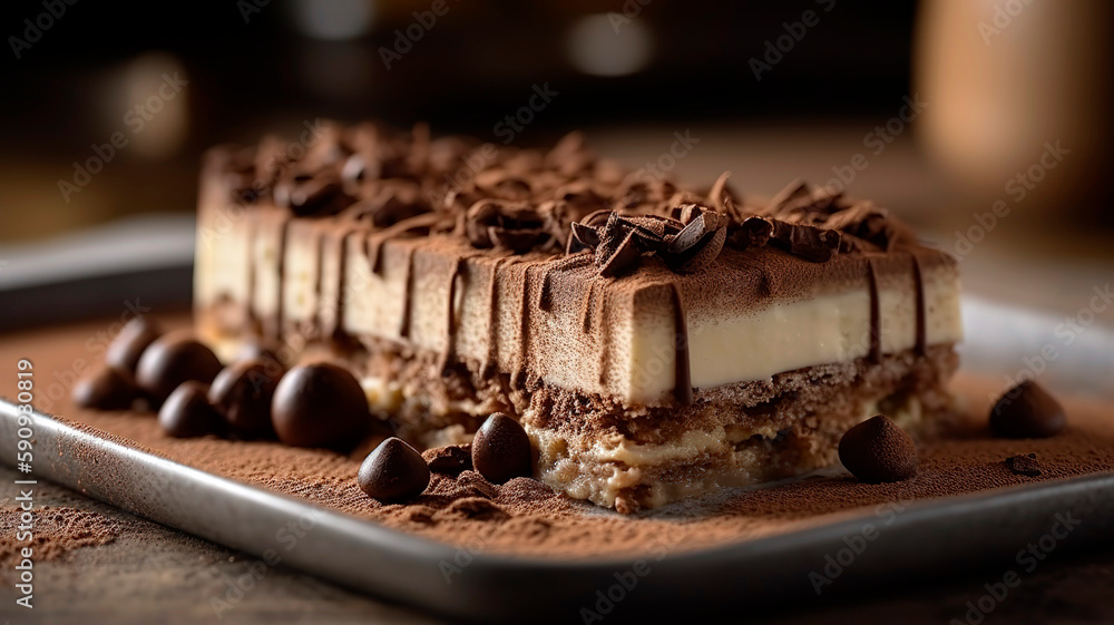 Deconstructed tiramisu dessert presented on a modern, minimalistic ...