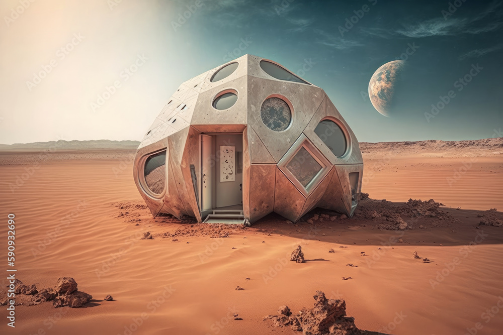 Ilustracja Stock: Concepto modulo espacial vivienda en marte, casa ...