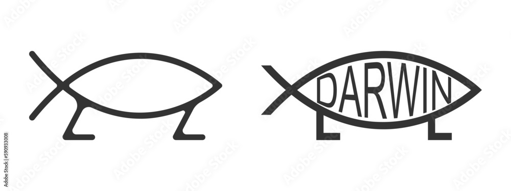 Darwin fish icons. Ichthys sign variations. Jesus fish parody symbols ...