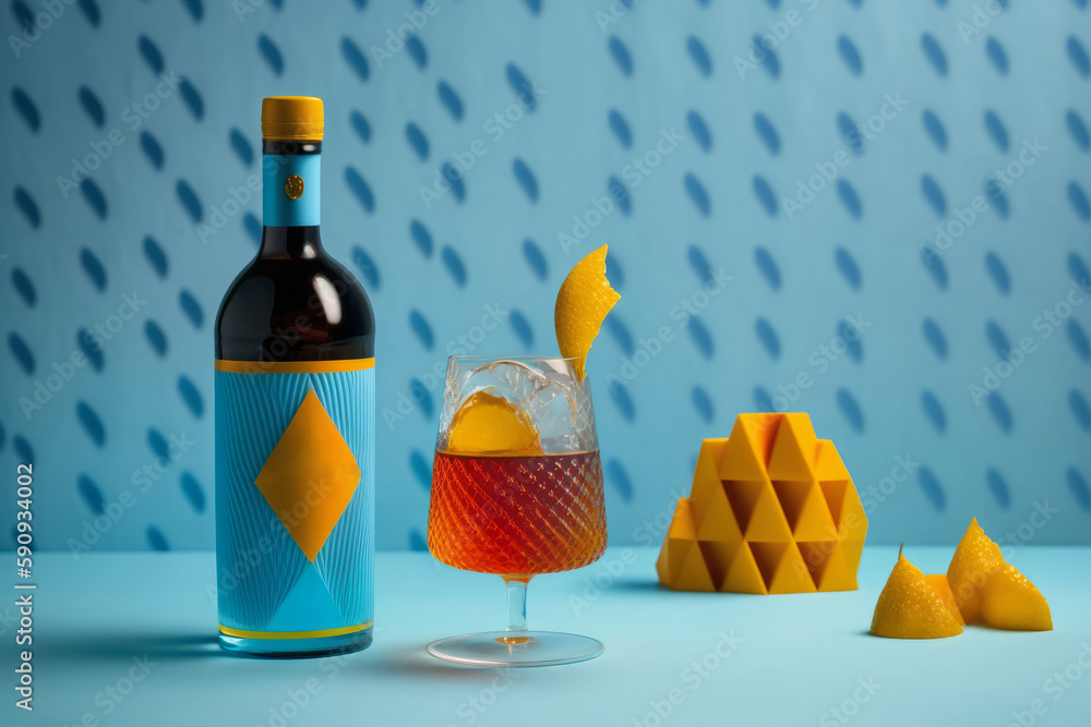 Mockup botella marca de lujo alcohol, ron premium en ambiente tropical ...