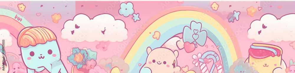 Cute kawaii funny horizontal banner website background advertising pink ...