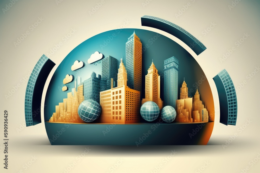 realistic 3D model of the Earth with cities and clouds. Generative AI ...