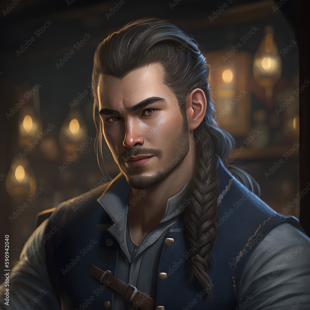 male elf long brown hair undercut hair style with braids no facial hair ...