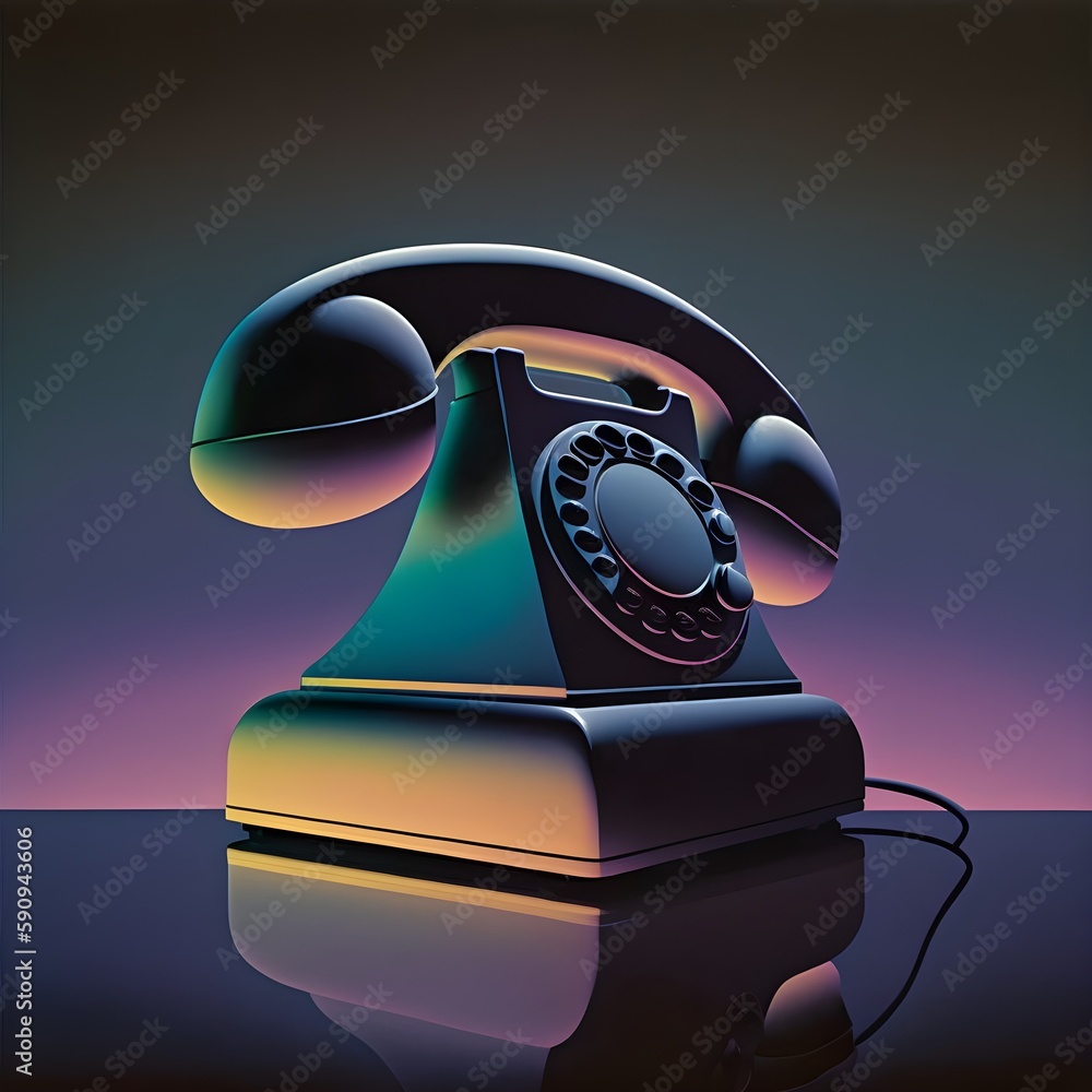 telephone from 1980s futuristic night gradient background minimal dark ...
