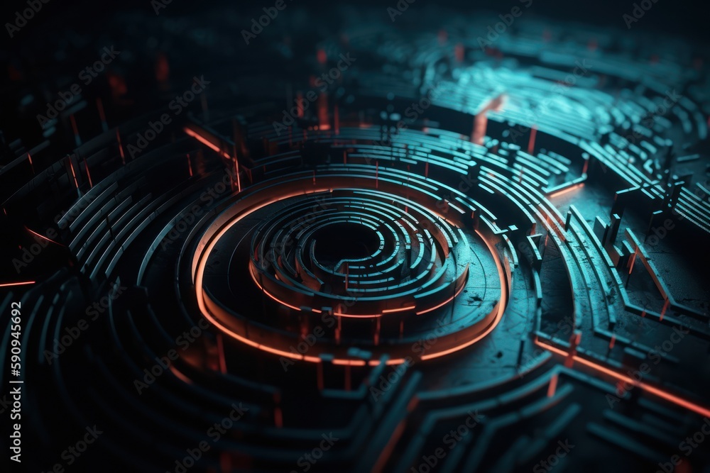 3d Render Abstract Geometric Neon Background Glowing Spiral Line