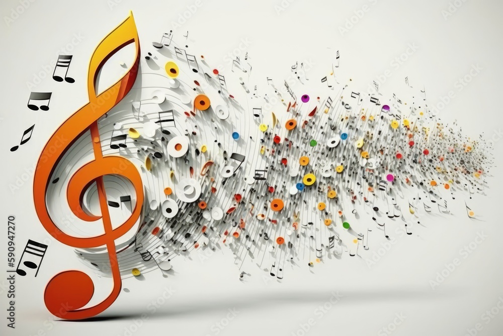music note with musical notes emitting from it. Generative AI Stock ...