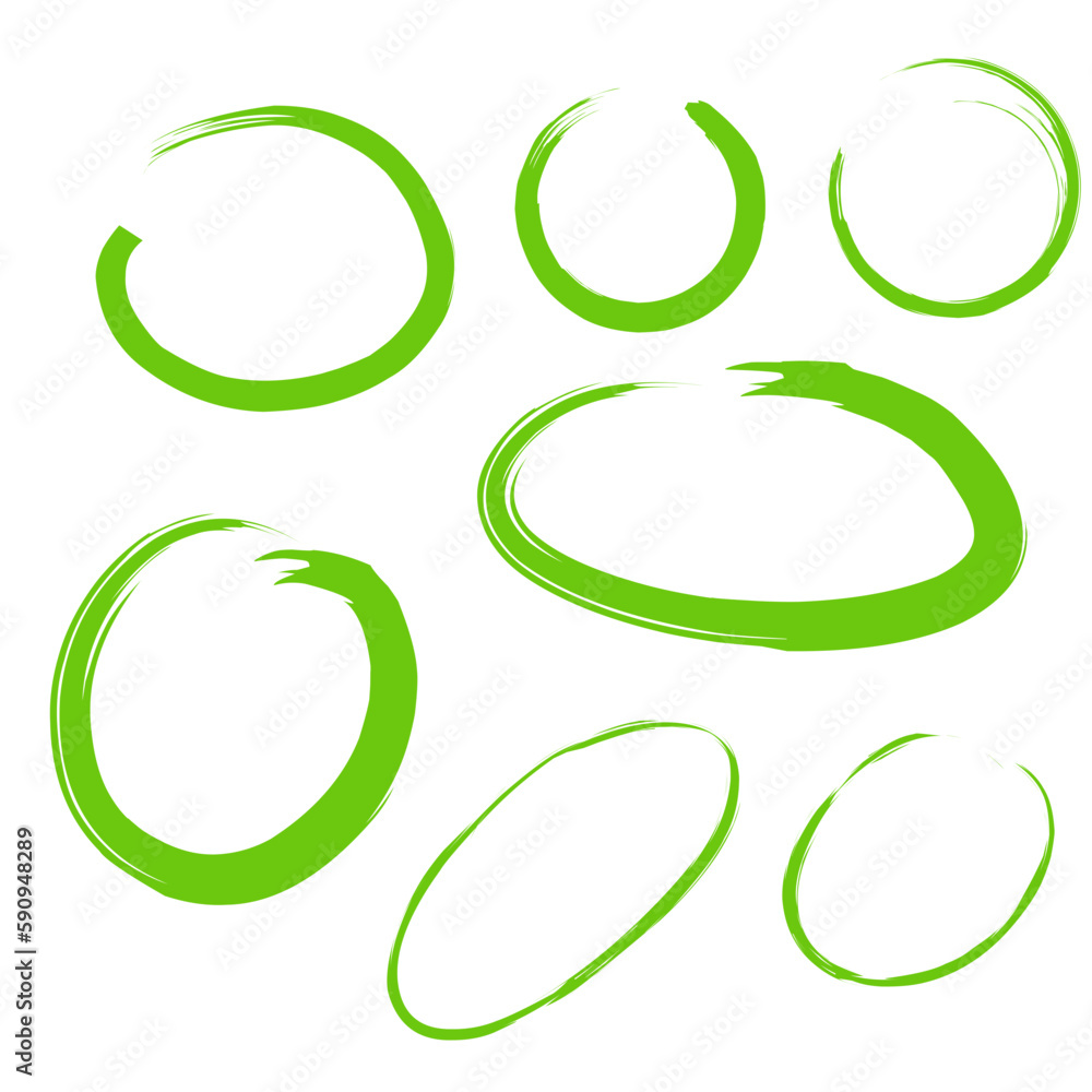 Circle draw set, design elements of highlighting, green marker isolated ...