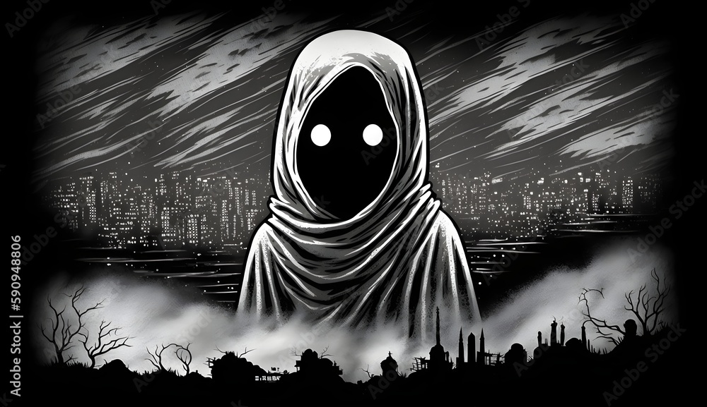 blanket ghost wearing hoodie face looks mad centered city in background ...