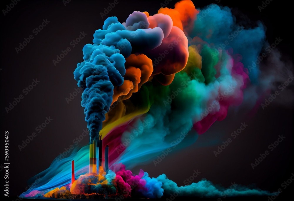 Multi-colored smoke emissions colorful from factories and thermal power ...