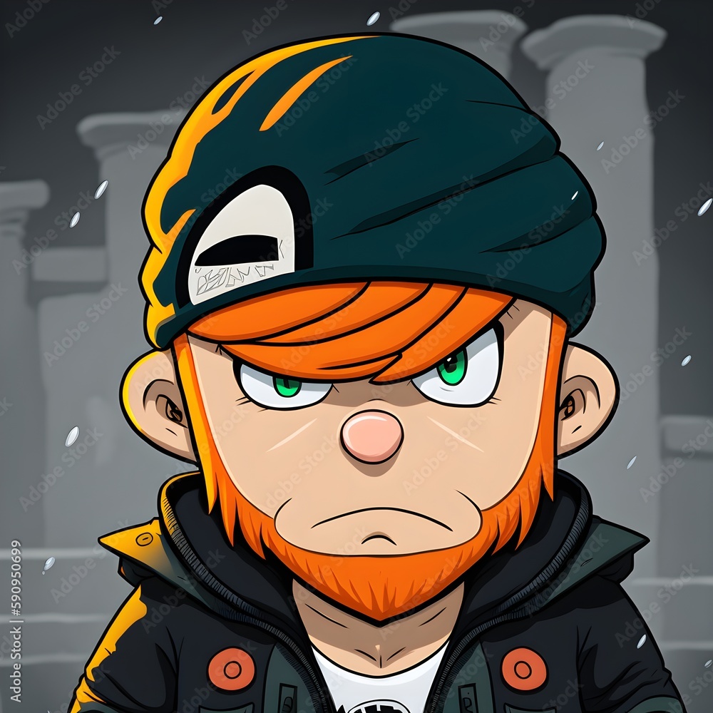 animated rounded cartoon style male with ginger hair wearing a ...